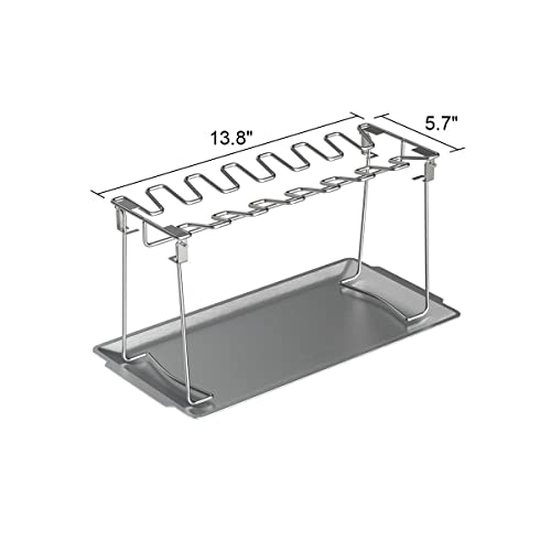 Chicken Leg Wing Rack 14 Slots with Stainless Steel Drumsticks Roaster Stand Drip Tray for Pellet Smoker Grill Accessories -Dishwasher Safe