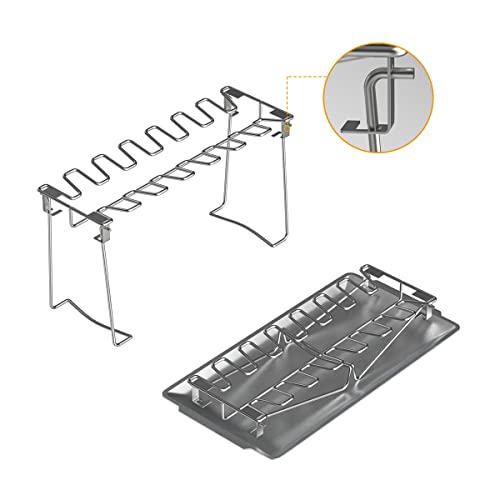 Chicken Leg Wing Rack 14 Slots with Stainless Steel Drumsticks Roaster Stand Drip Tray for Pellet Smoker Grill Accessories -Dishwasher Safe