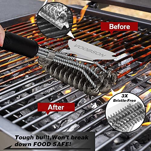 VOOBSON Grill Brush Bristle Free 3 in 1 BBQ Cleaning Brush and Scraper -18'' inch Stainless Steel Barbecue Accessories for Outdoor Grill