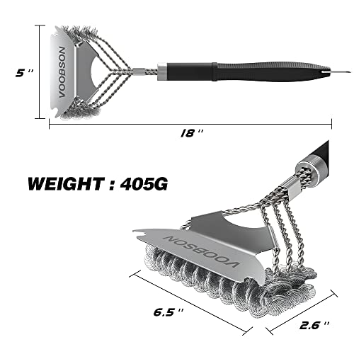 VOOBSON Grill Brush Bristle Free 3 in 1 BBQ Cleaning Brush and Scraper -18'' inch Stainless Steel Barbecue Accessories for Outdoor Grill