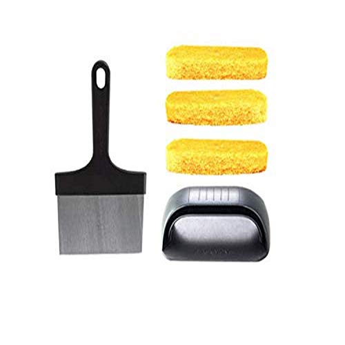 Blackstone 5059 Flat Grill & Griddle Cleaning Kit 5 Pieces Premium Flat Top Grill Accessories Cleaner Tool Set - 1 Stainless Steel 6" Scraper, 3 Scour Pads and 1 Handle Griddle Kit