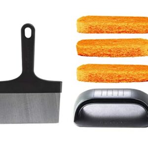 Blackstone 5059 Flat Grill & Griddle Cleaning Kit 5 Pieces Premium Flat Top Grill Accessories Cleaner Tool Set - 1 Stainless Steel 6" Scraper, 3 Scour Pads and 1 Handle Griddle Kit