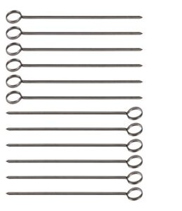 great credentials 8-inch long stainless steel skewers, barbecue skewers, bbq skewers, shish kebab kabob skewers, ring-tip handle, 1-dozen