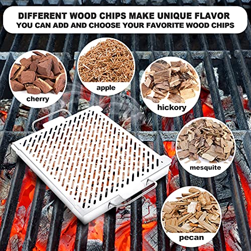 only fire Stainless Steel Smoker Box for Charcoal or Gas Grills, with Handles and Removable Lid, Great for Backyard Cooking