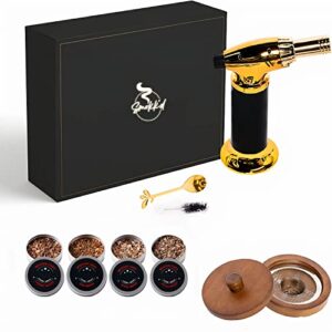 Cocktail Smoker Kit with Torch – 4 Flavors Wood Chips – Bourbon, Whiskey Smoker Infuser Kit, Old Fashioned Drink Smoker Kit, Birthday Bourbon Whiskey Gifts for Men, Dad, Husband (Without Butane)