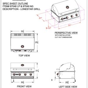 Bull Outdoor Products 87048 Lonestar Select Liquid Propane Drop-In Grill Head