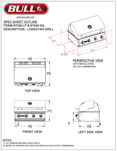 Bull Outdoor Products 87048 Lonestar Select Liquid Propane Drop-In Grill Head