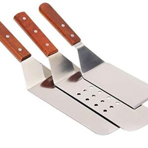 Stainless Steel Metal Spatula Burger Turner Spatula,Burger Flippers,Solid Cooking Spatula,Perforated Cooking Spatula and Griddle Spatula，Hamburger Turner with wooden handle for Barbecue, Steak, Pizza