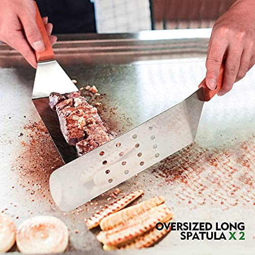 Stainless Steel Metal Spatula Burger Turner Spatula,Burger Flippers,Solid Cooking Spatula,Perforated Cooking Spatula and Griddle Spatula，Hamburger Turner with wooden handle for Barbecue, Steak, Pizza