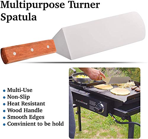 Stainless Steel Metal Spatula Burger Turner Spatula,Burger Flippers,Solid Cooking Spatula,Perforated Cooking Spatula and Griddle Spatula，Hamburger Turner with wooden handle for Barbecue, Steak, Pizza