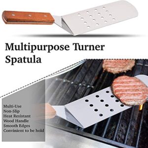 Stainless Steel Metal Spatula Burger Turner Spatula,Burger Flippers,Solid Cooking Spatula,Perforated Cooking Spatula and Griddle Spatula，Hamburger Turner with wooden handle for Barbecue, Steak, Pizza