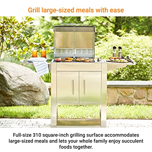 Kenyon Texan Touch Control Electric Grill With Stand, Double Burner, Built-In Grill, Marine-Grade Stainless Steel Body, Faceted Split Lid, Double Coated Dishwasher Safe Grate, 240 Volts