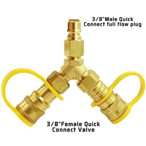 MENSI 10FT 3/8 Propane Quick Connect Y Splitter Adapter with 3/8" Quick Connect Natural Gas Connection Hose with Quick Plug and 3/8" Female Flare Fittings