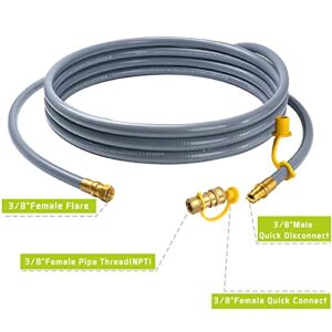 MENSI 10FT 3/8 Propane Quick Connect Y Splitter Adapter with 3/8" Quick Connect Natural Gas Connection Hose with Quick Plug and 3/8" Female Flare Fittings