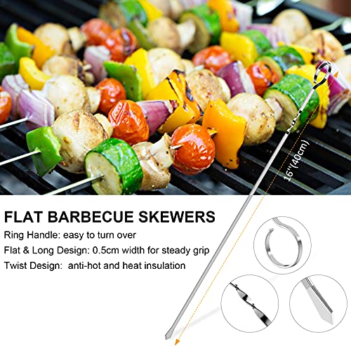 Morole 33PCS Metal Kabob Skewers for Grilling, 16" Long Stainless Steel Barbecue Skewers Reusable Grilling Skewers for Meat Shrimp Chicken Vegetables, Includes 8 Corn Forks and a Storage Bag