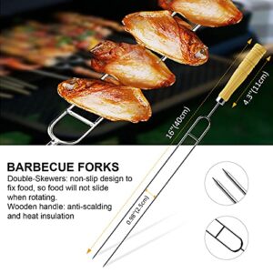 Morole 33PCS Metal Kabob Skewers for Grilling, 16" Long Stainless Steel Barbecue Skewers Reusable Grilling Skewers for Meat Shrimp Chicken Vegetables, Includes 8 Corn Forks and a Storage Bag