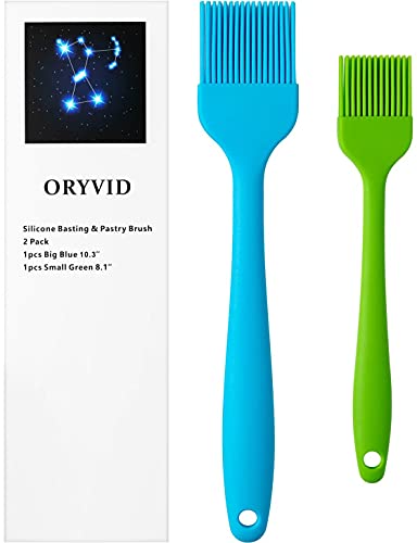 ORYVID Silicone Pastry Brush for Baking -Basting Brush for Cooking Grill BBQ -Spread Egg Wash, Melted Butter, Oil, Sauce, Marinade -Heat Resistant, BPA Free, Dishwasher Safe -Set of 2, Blue & Green