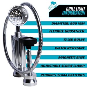 Magnetic BBQ Led Grill Light - 12 Super Bright LED Lights Adjustable 360 Degree Flexible Gooseneck & Screw Clamp for Outdoor & Indoor Barbeque Grill Lights Water Weather Resistant