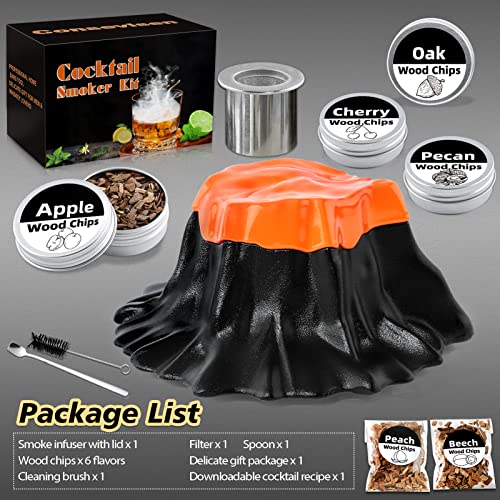 Cocktail Smoker Kit, Whiskey Bourbon Smoker Kit with 6 Flavors Wood Chips, Old Fashioned Drink Smoker Infuser Kit Gift for Men Dad Husband Bartender to Infuse Cocktails Wine Whiskey