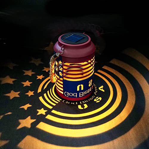 Solar Garden Lanterns Outdoor Waterproof Hanging Decorative American Flag Lights for Patio Yard Camping Deck Porch Outside Table Decorations