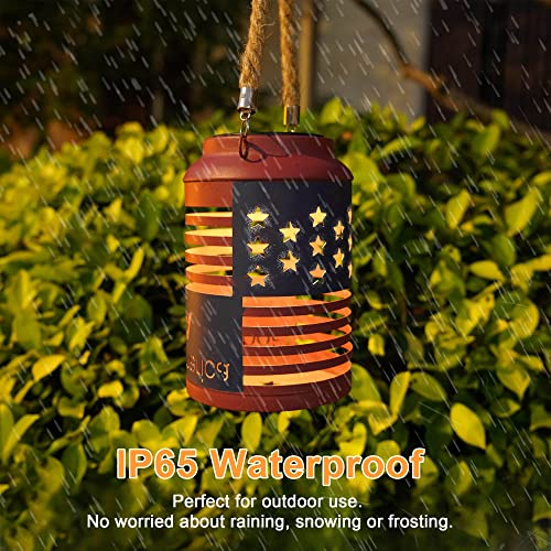 Solar Garden Lanterns Outdoor Waterproof Hanging Decorative American Flag Lights for Patio Yard Camping Deck Porch Outside Table Decorations