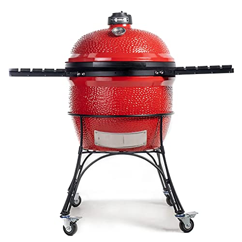 Kamado Joe BJ24RH Big Joe I 24-inch Charcoal Grill with Cart and Side Shelves, Blaze Red