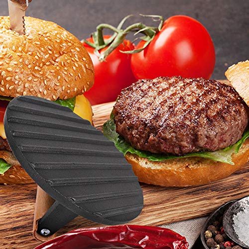 Cast Iron Hamburger Press - Heavy-duty Patty Maker Burger Meat Press Mold with Wooden Handle,7-Inch Round