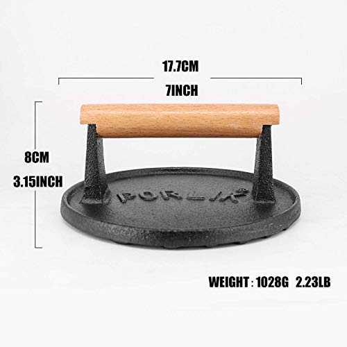 Cast Iron Hamburger Press - Heavy-duty Patty Maker Burger Meat Press Mold with Wooden Handle,7-Inch Round