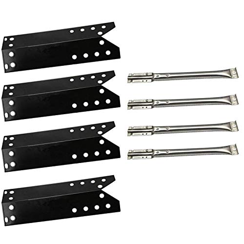 BBQ-Element Grill Heat Shields and Grill Burners Replacement Kit for Nexgrill 720-0670C, 720-0670A, 4 Pack Burner Tubes & Heat Plates for Kenmore 122.16641900 Grill Models