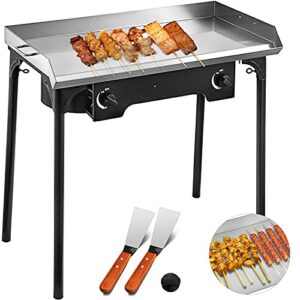 vevor flat top griddle grill & propane fueled 2 burners stove stainless steel with 4 spatula & scraper, 32" x 17"