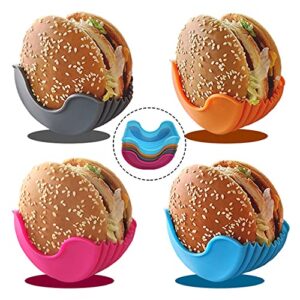 lufapeach 4pcs car burger holder sauce holder retractable burger buddy fixed box reusable hamburger bun shell silicone burger box holder for burger lovers