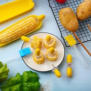 14 Pieces Corn Barbecue Set, Including Corn Trays, Corn Holders and Oil Brush for Barbecue and Kitchen Restaurant Use