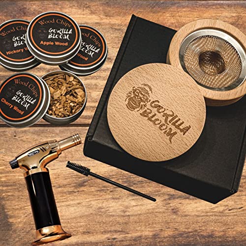 Whiskey Smoker Kit with Torch - 4 Kinds of Wood Chips – Bar Smoker Accessories & Bourbon Smoker Kit – Premium Quality Smoker Kit for Old Fashioned Cocktails