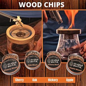 Whiskey Smoker Kit with Torch - 4 Kinds of Wood Chips – Bar Smoker Accessories & Bourbon Smoker Kit – Premium Quality Smoker Kit for Old Fashioned Cocktails