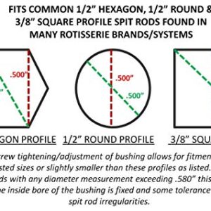 OneGrill Stainless Steel Rotisserie Spit Rod Bushing (Fits: 1/2 Inch Hexagon, 3/8 Inch Square, & 1/2 Inch Round)