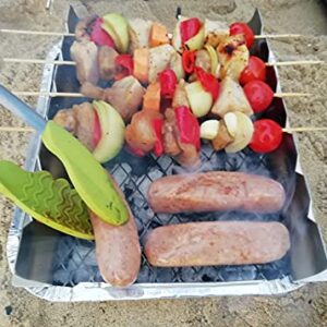 Poztiv BBQ Kebab Skewer Rack. Stainless Steel. Use with any BBQ. Cook or grill food evenly. No more Sticking or Burning on griddle. Includes sillicone Basting Brush.