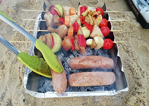 Poztiv BBQ Kebab Skewer Rack. Stainless Steel. Use with any BBQ. Cook or grill food evenly. No more Sticking or Burning on griddle. Includes sillicone Basting Brush.