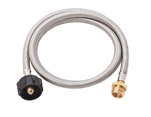 Flame King SS-QCC-1LB 5-FT Steel Braided Hose, 1 lb to 20 lb Adapter, Connects Portable Appliances to Standard Propane QCC1/Type1 Tank