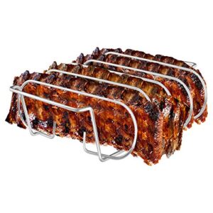 linelax rib rack, stainless steel roasting stand, holds 4 ribs for grilling barbecuing & smoking - bbq rib rack for gas smoker or charcoal grill