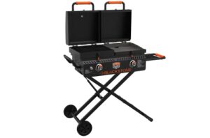 blackstone 1550 on the go combo with wheels, legs hood & side shelf heavy duty flat top portable bbq griddle grill station for kitchen, camping, outdoor, tailgating, black