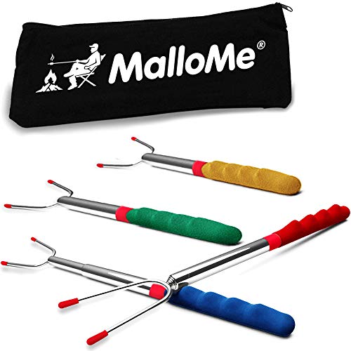 MalloMe Marshmallow Roasting Sticks 45 Inch 4 Pack Smores Kit - Marshmallows Smores Sticks for Fire Pit Long - Camping Campfire Accessories S'mores Gift Set - Smore Hot Dog Roaster Marshmello Skewers