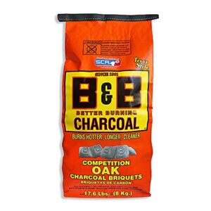 b&b charcoal slow burning oak charcoal briquettes with all natural smoky flavoring for grills, barbecues, and pitmaster competitions, 17.6 pounds