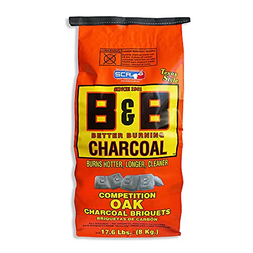 B&B Charcoal Slow Burning Oak Charcoal Briquettes with All Natural Smoky Flavoring for Grills, Barbecues, and Pitmaster Competitions, 17.6 Pounds