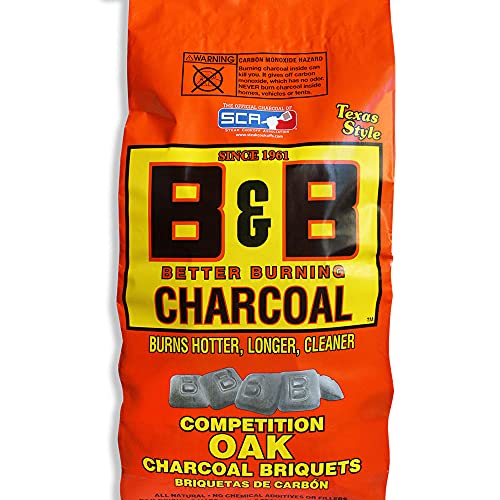 B&B Charcoal Slow Burning Oak Charcoal Briquettes with All Natural Smoky Flavoring for Grills, Barbecues, and Pitmaster Competitions, 17.6 Pounds