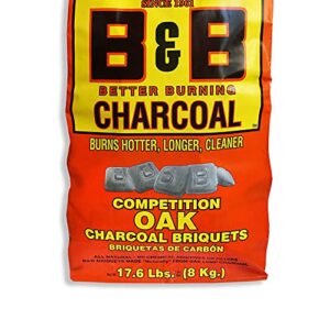 B&B Charcoal Slow Burning Oak Charcoal Briquettes with All Natural Smoky Flavoring for Grills, Barbecues, and Pitmaster Competitions, 17.6 Pounds