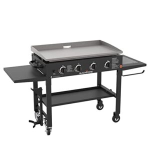 blackstone 36" cooking station 4 burner propane fuelled restaurant grade professional 36 inch outdoor flat top gas griddle with built in cutting board, garbage holder and side shelf (1825), black