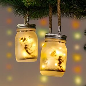 solar lantern fairy lights for garden, 2 pack outdoor hanging mason jar lanterns, decorations for yard, garden, patio, table