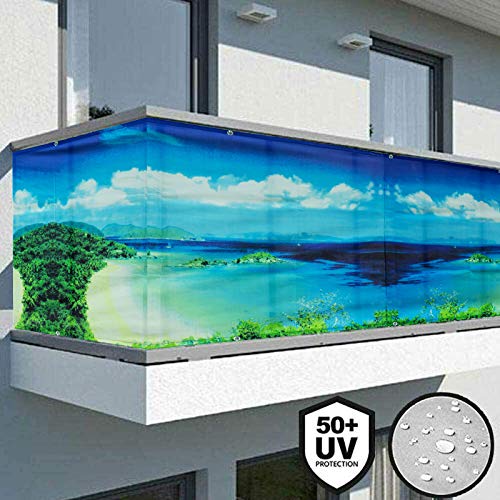 Balcony Privacy Screen Apartment Railing, Deck Privacy Screens, 3ft X 16ft 100% Opaque Polyester Windproof Sun Shade UV Protection Privacy Screen for Porch, Apartments