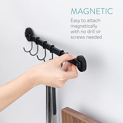 Navaris Magentic Grill Hooks - Magnetic Hook Bar Holder for Hanging Grilling BBQing Tools Utensils Tongues Spatchulas Oven Mitts - BBQ Tool Hanger