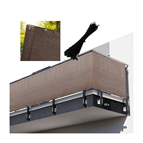 GDMING Balcony Fences Privacy Screen Outdoor Windscreen Anti-UV 90% Sunshade High Strength Shade Cover with Eyelets and Cable Tie Polyester, 72 Sizes (Color : Brown, Size : 0.9x14m)